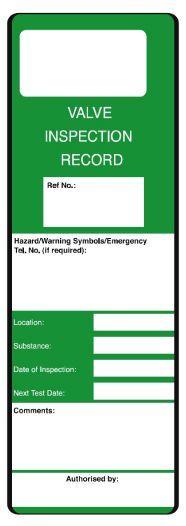 Valve Inspection Record Safety message/maintenance tag | Reece Safety