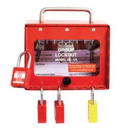 Steel Wall mounted or Portable Group Lockout Box - 8 hook | Reece Safety