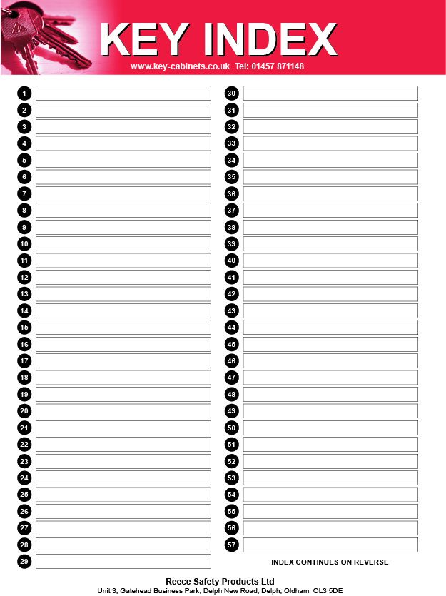 Dry-wipe 125 Key Index cards | Reece Safety