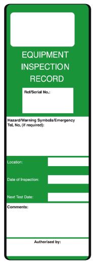 Equiptment Inspection Record Safety message/maintenance tag | Reece Safety