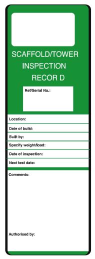 Scaffold/Tower Record Safety message/maintenance tag | Reece Safety