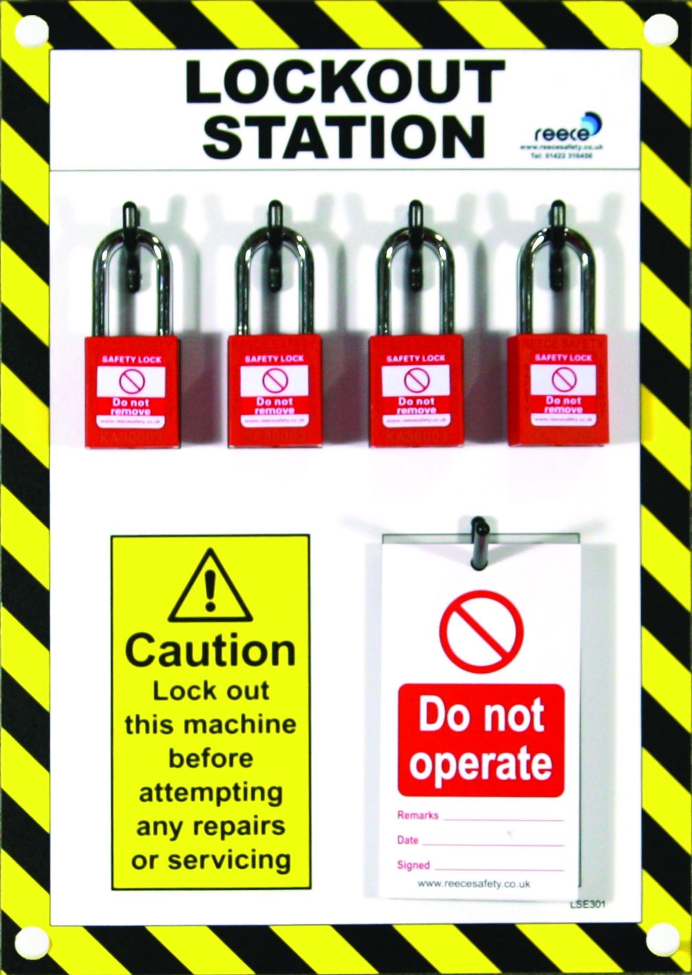 4 Lock Lockout Station With Padlocks & Tags | Reece Safety | Reece Safety
