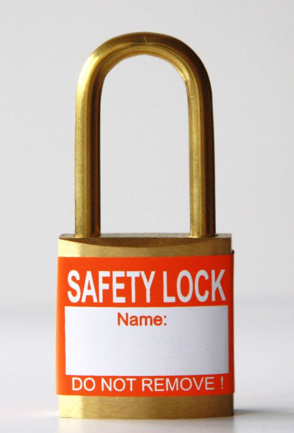 Padlock labels self adhesive. Pack of 10 orange | Reece Safety
