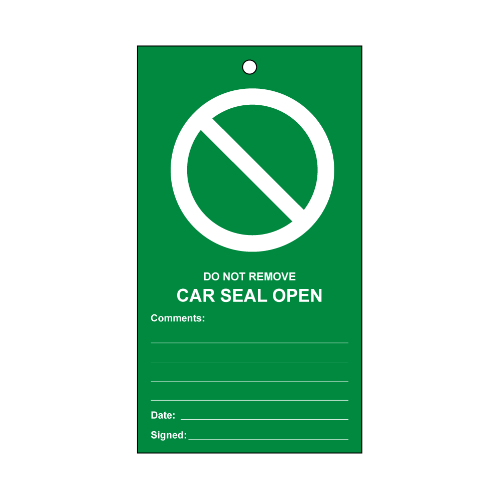 Disposable Car Seal Tag - Green 'Valve Open' | Reece Safety