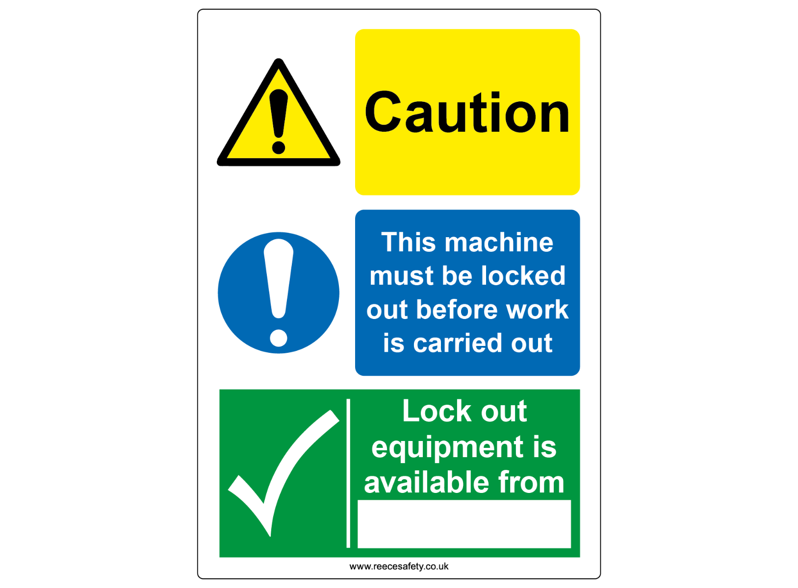 "Caution, Must be locked out, Lockout equipment available from" Safety ...