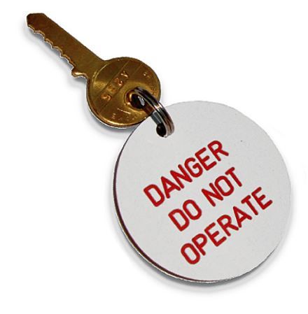 50mm plastic key tags engraved - White, Red, White | Reece Safety